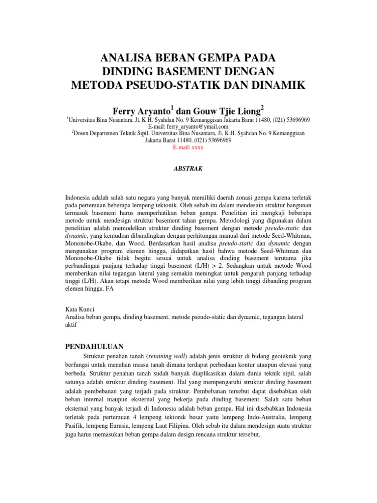 Analisa Beban Gempa Pada Dinding Basement | PDF