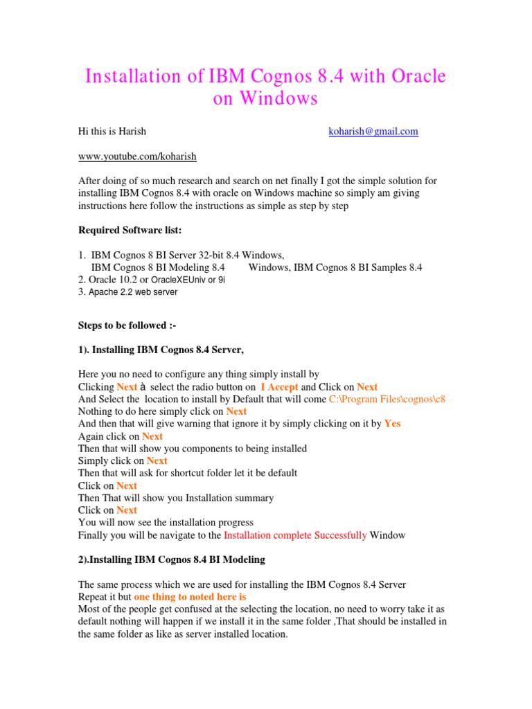 Installation of IBM Cognos 8 - 4 - by Harish | Download Free PDF | Oracle Database ...
