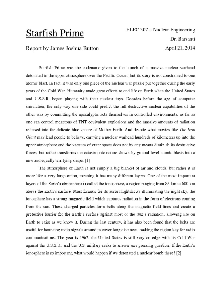 Starfish Prime Research Paper | PDF | Nuclear Explosives | Nuclear Weapons