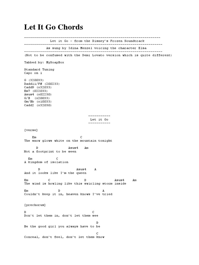 Let It Go Chords for Piano and Guitar | PDF | Poetry