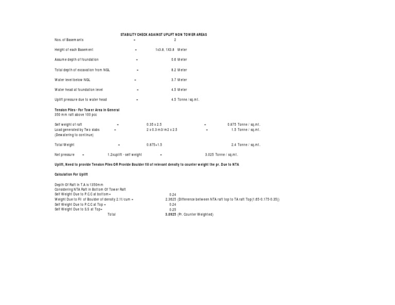 Uplift Calculation CG | PDF | Home & Garden | Science & Mathematics