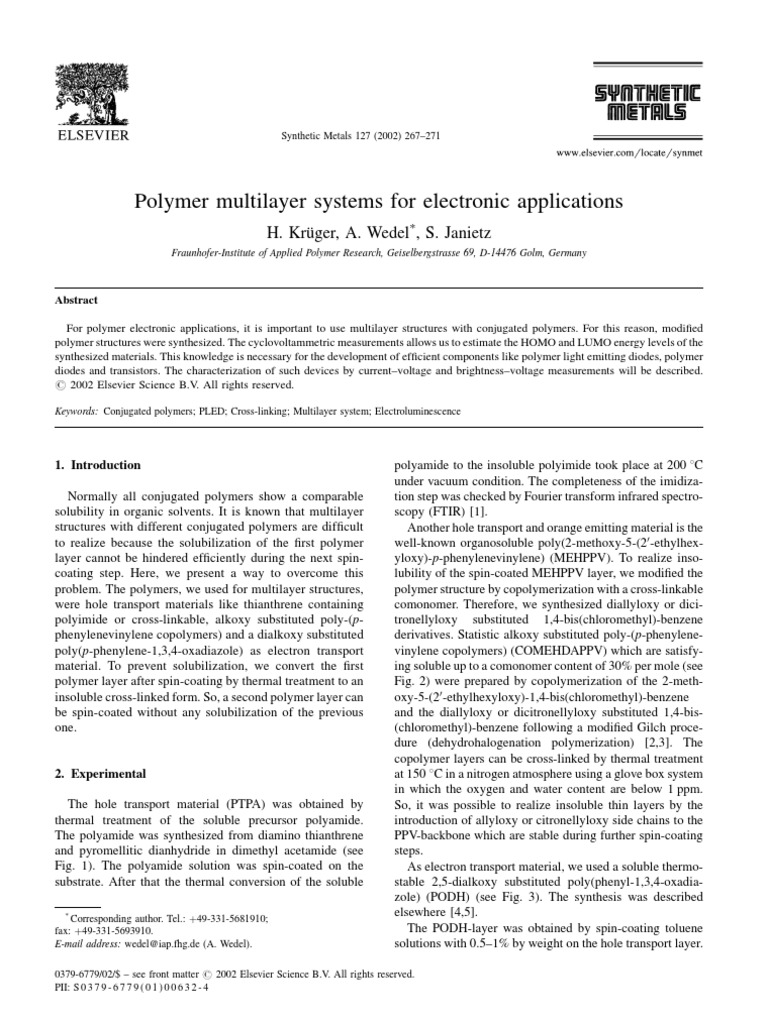 Polymer Multilayer Systems For Electronic Applications - IAP | PDF ...