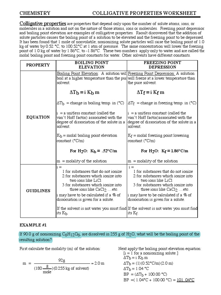 Colligative Properties Cheat Sheet | PDF | Solution | Chemistry