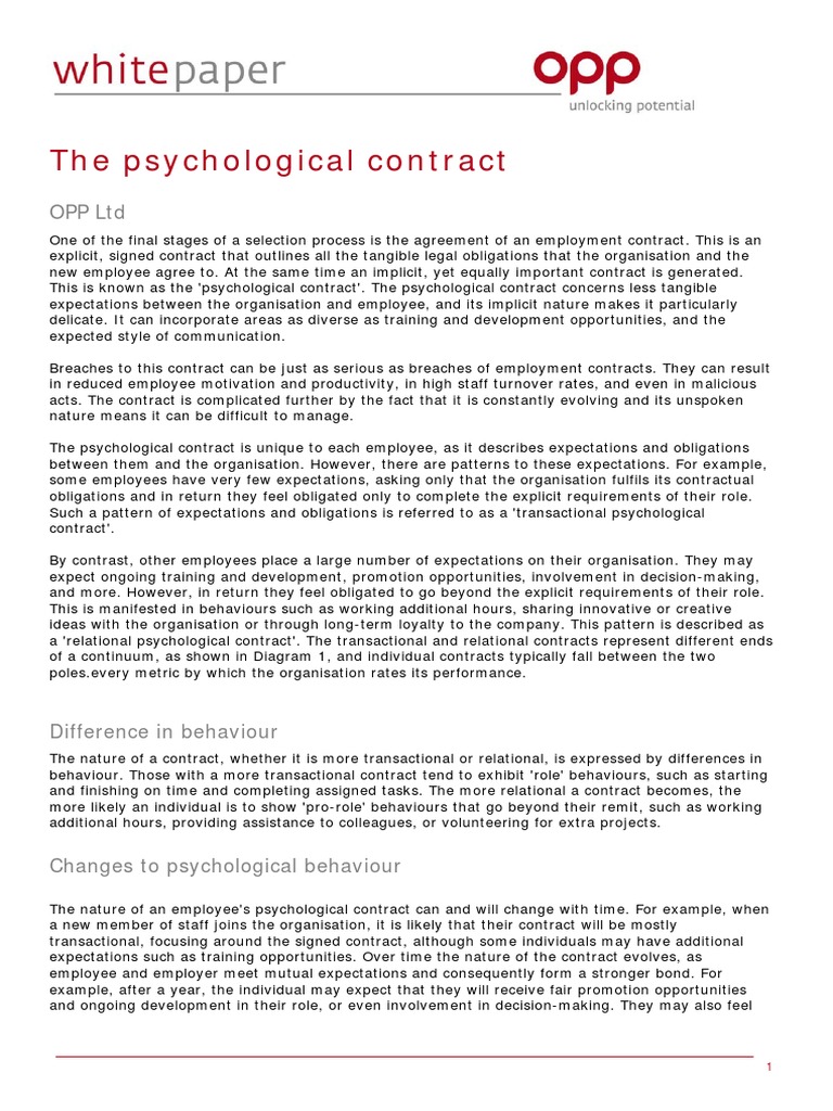 Psychological Contract | PDF | Reputation | Employment