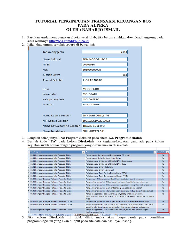 Tutorial Penginputan Transaksi Keuangan Bos Di Alpeka | PDF