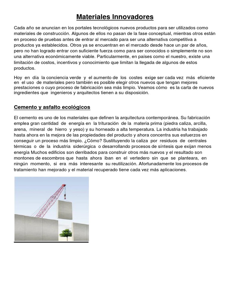 Materiales Innovadores | PDF | Aluminio | Cemento