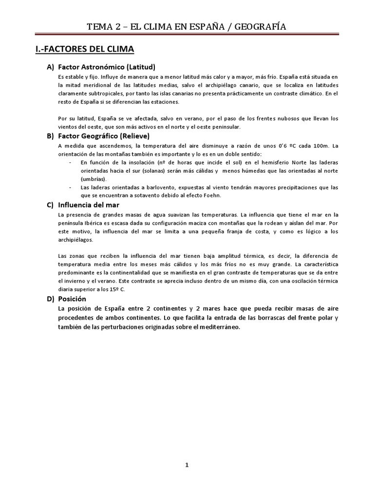 Tema 2 - El Clima en España | PDF | Velocidad del viento | Clima