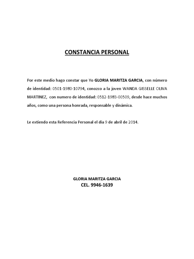 Constancia Personal | PDF | Estilo de vida