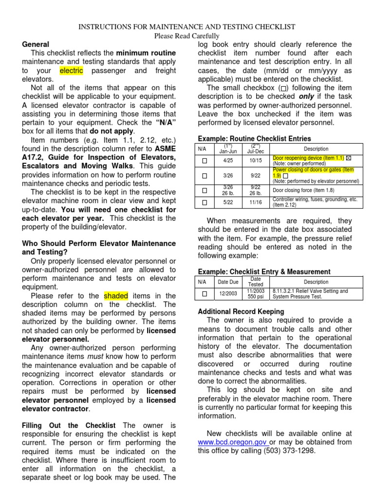 Traction Checklist | PDF | Elevator | Door