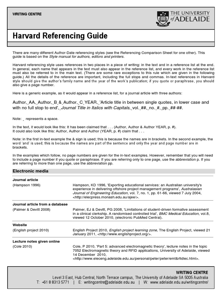 Harvard Style Guide, UofA | PDF | Encyclopedias | Digital Object Identifier