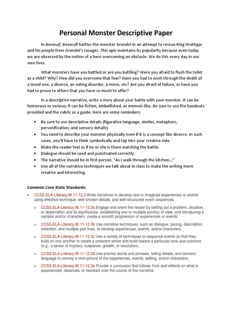 Personal Monster Assignment | PDF | Narrative | Narration