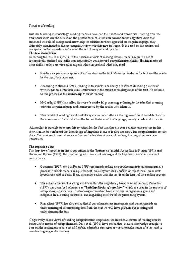 Theories of Reading | PDF | Reading (Process) | Metacognition