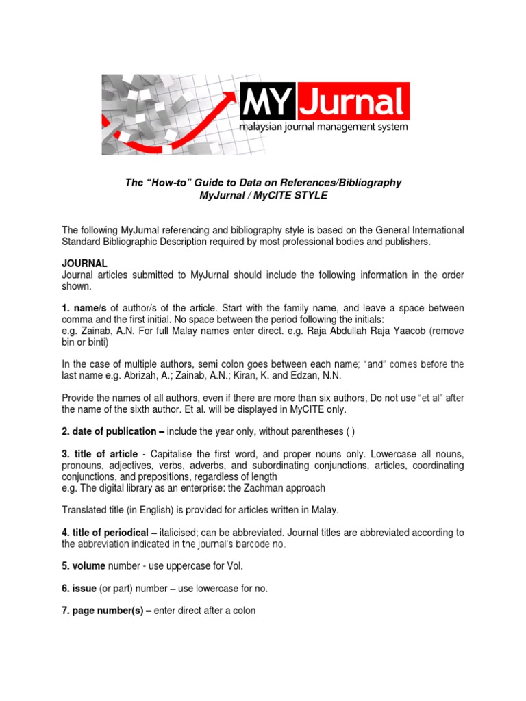 MyJurnal and MyCITE Referencing Guide | PDF | Letter Case | Grammar