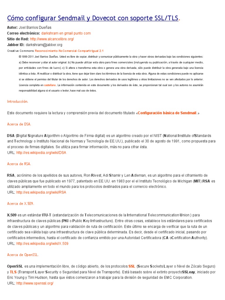 Cómo Configurar Sendmail y Dovecot Con Soporte SSL-TLS - Odt | PDF | Protocolos Osi | Transport ...
