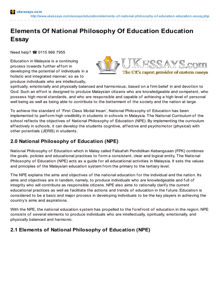 Elements of National Philosophy of Education Education Essay | PDF ...