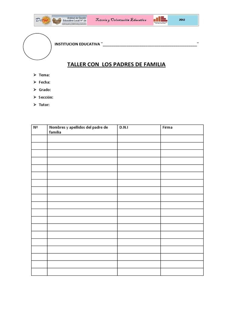 Ficha de Reunión Con Los Padres de Familia - 2012 | PDF | Salud y bienestar