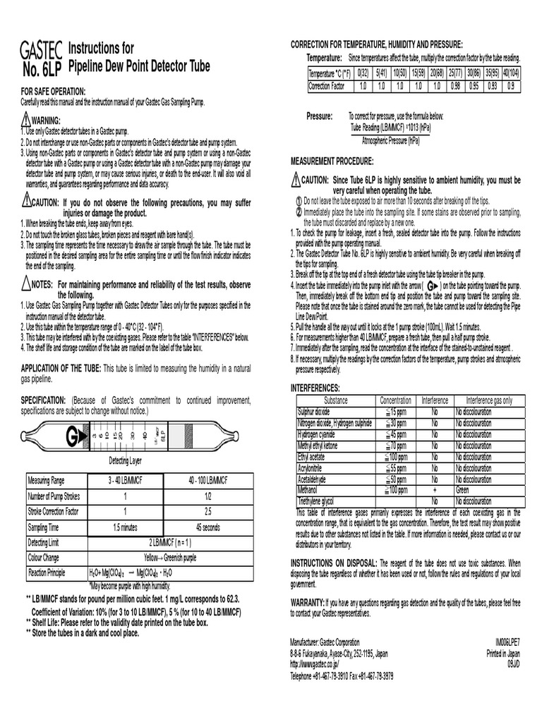 Dew Point Detector Tube | PDF | Vacuum Tube | Gases