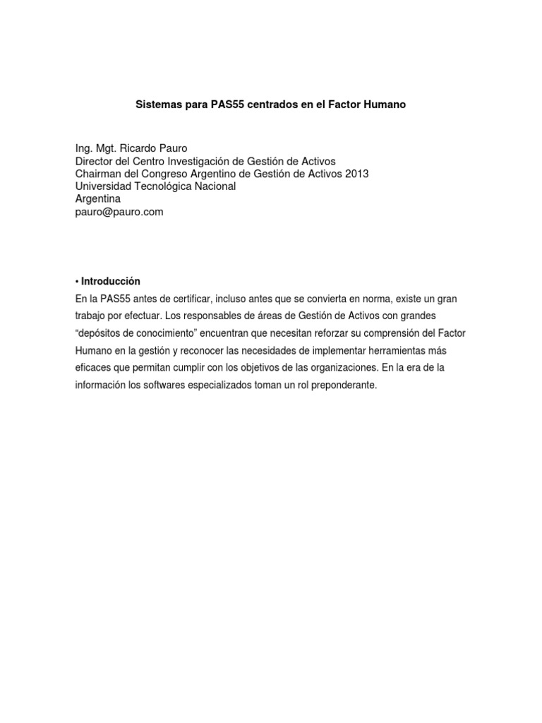 Gestión de Activos: Enfoque Humano PAS55 | PDF | Planificación ...