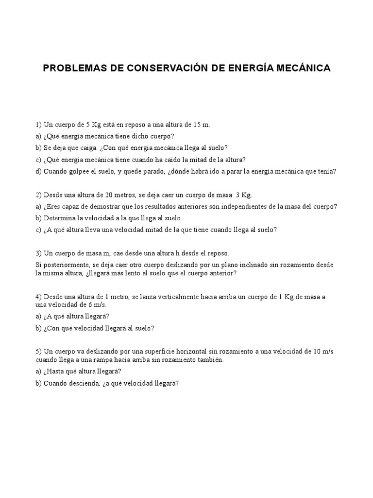 Ejercicios Resueltos Energia Mecanica | PDF | Energía potencial | Masa