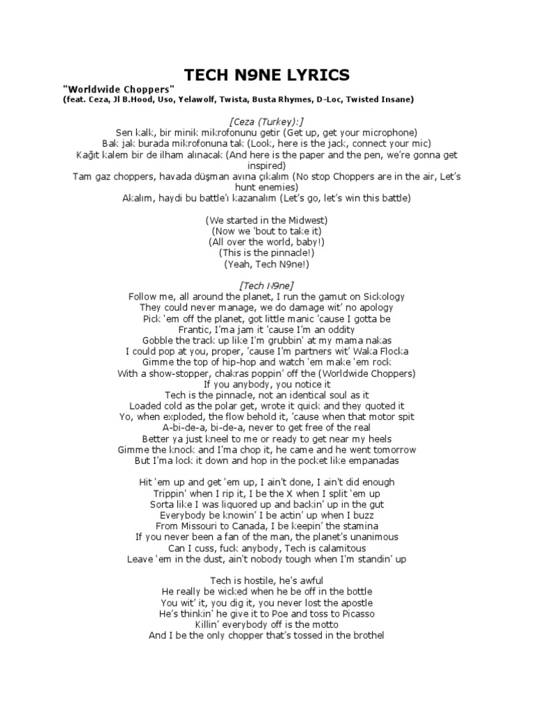 Tech N9ne Worldwide Choppers Lyrics | PDF | Hip Hop | American Popular ...