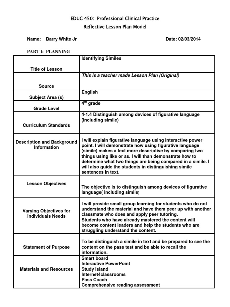 Reflective Lesson Plan | PDF | Differentiated Instruction | Lesson Plan