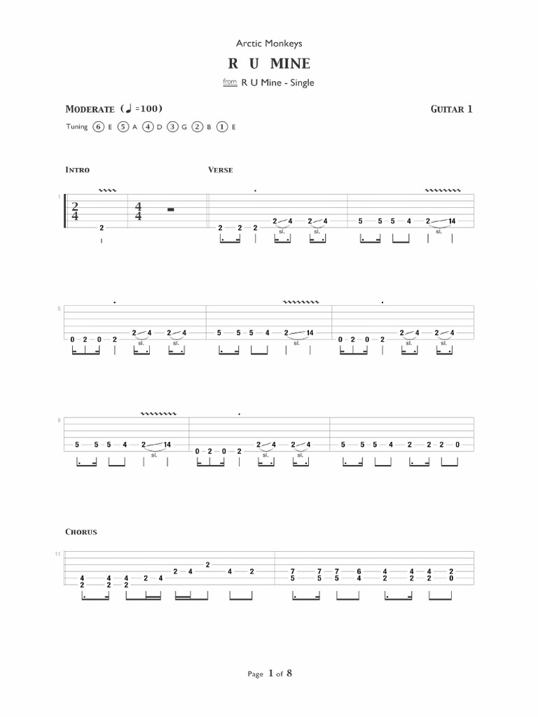 Mine Guitar Chords R U Mine?" Sheet Music By Arctic Monkeys For