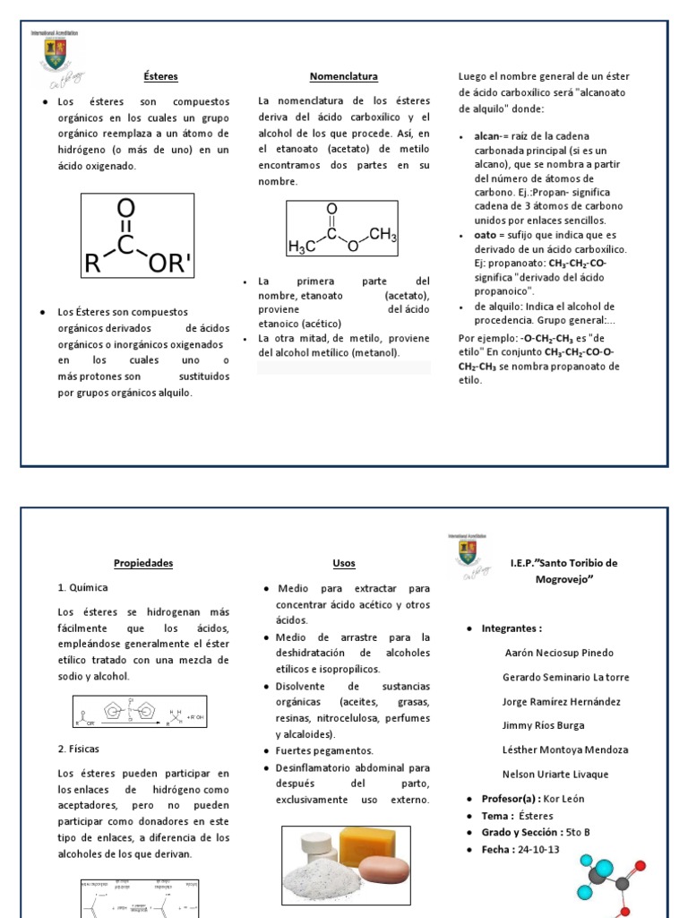 Ésteres: Nomenclatura y Usos | PDF | Ciencia y matemáticas
