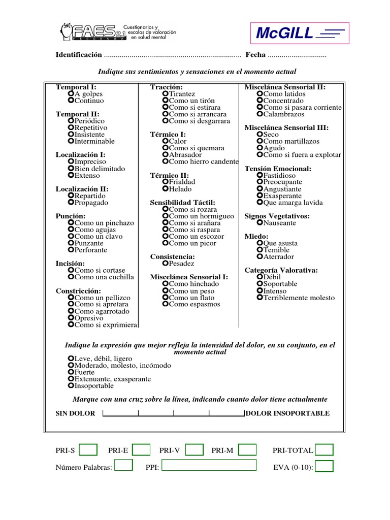 MEDICINA_Test-McGILL - Cuestionario de Dolor de McGill
