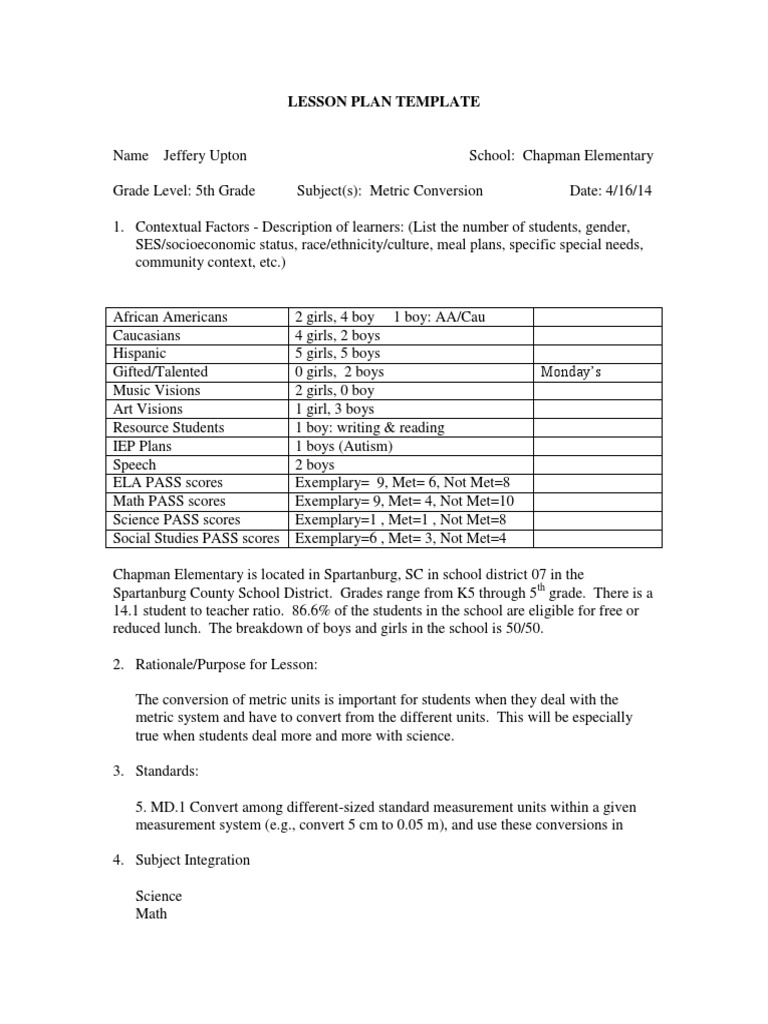 5th Grade Metric Conversion Lesson Plan | PDF | Units Of Measurement ...