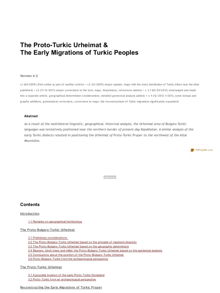 Proto Turkic Urheimat - HTML | PDF | Linguistics | Languages