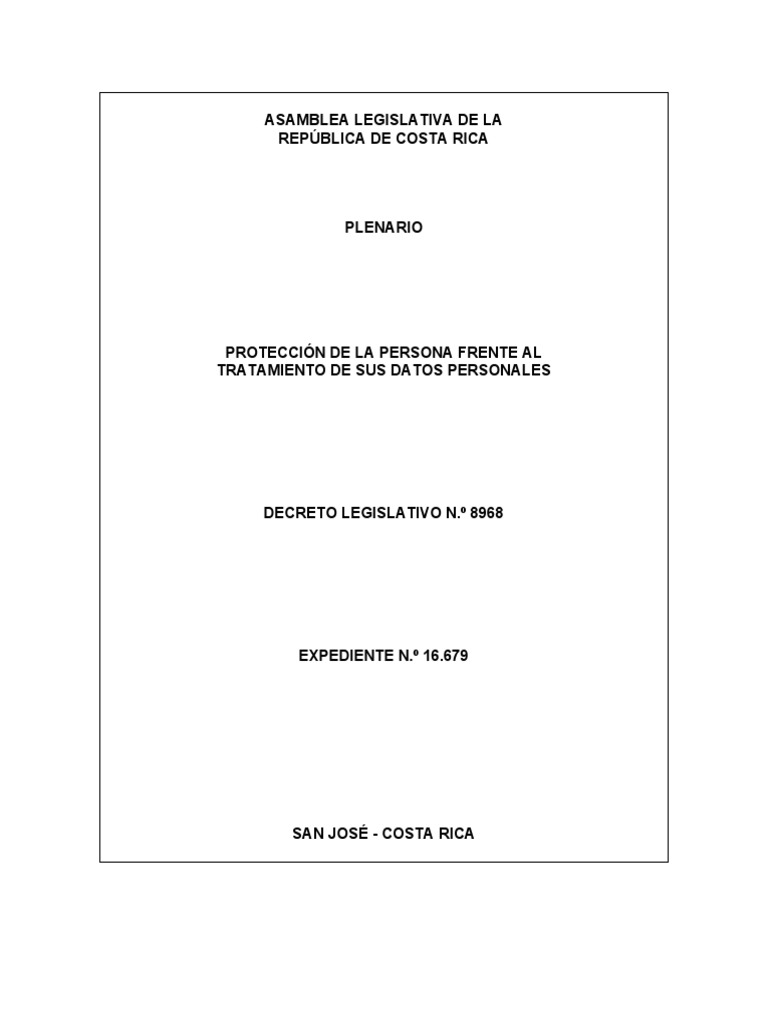 Ley 8968 | PDF | Autodeterminación | Bases de datos
