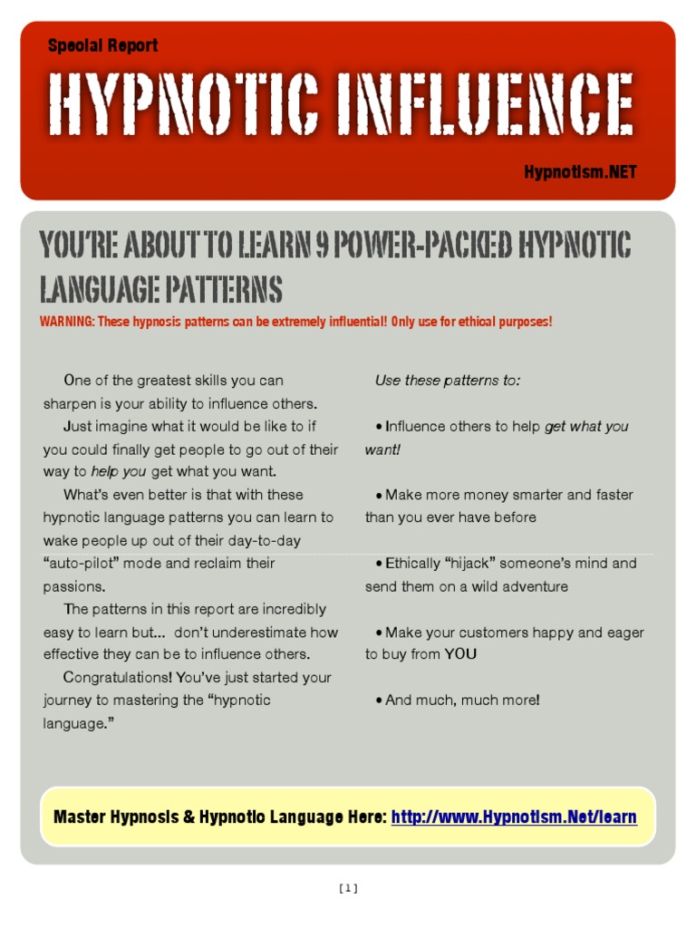 Hypnotic Influence: You'Re About To Learn 9 Power-Packed Hypnotic ...