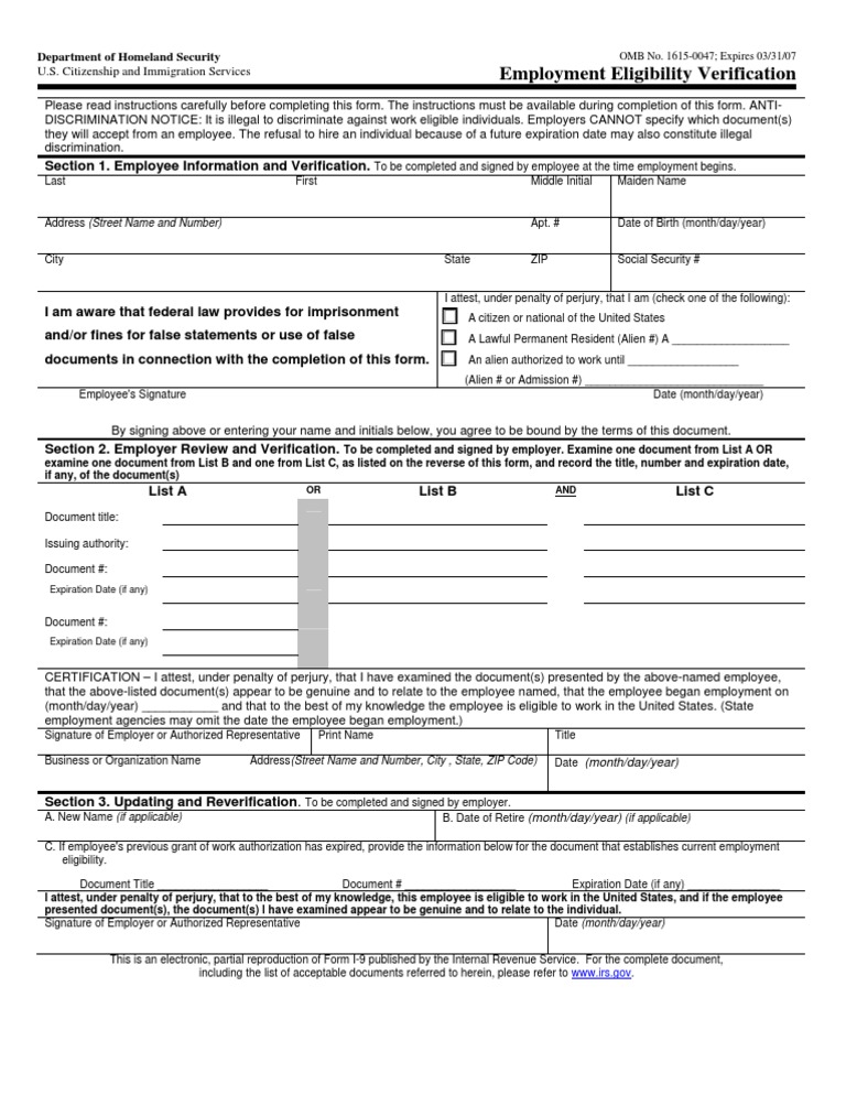 Interactive I-9 Form From EchoSign (Employment Eligibility Verification ...