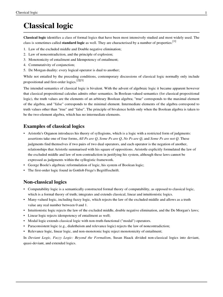 Classical Logic | PDF | Logic | Mathematical Logic