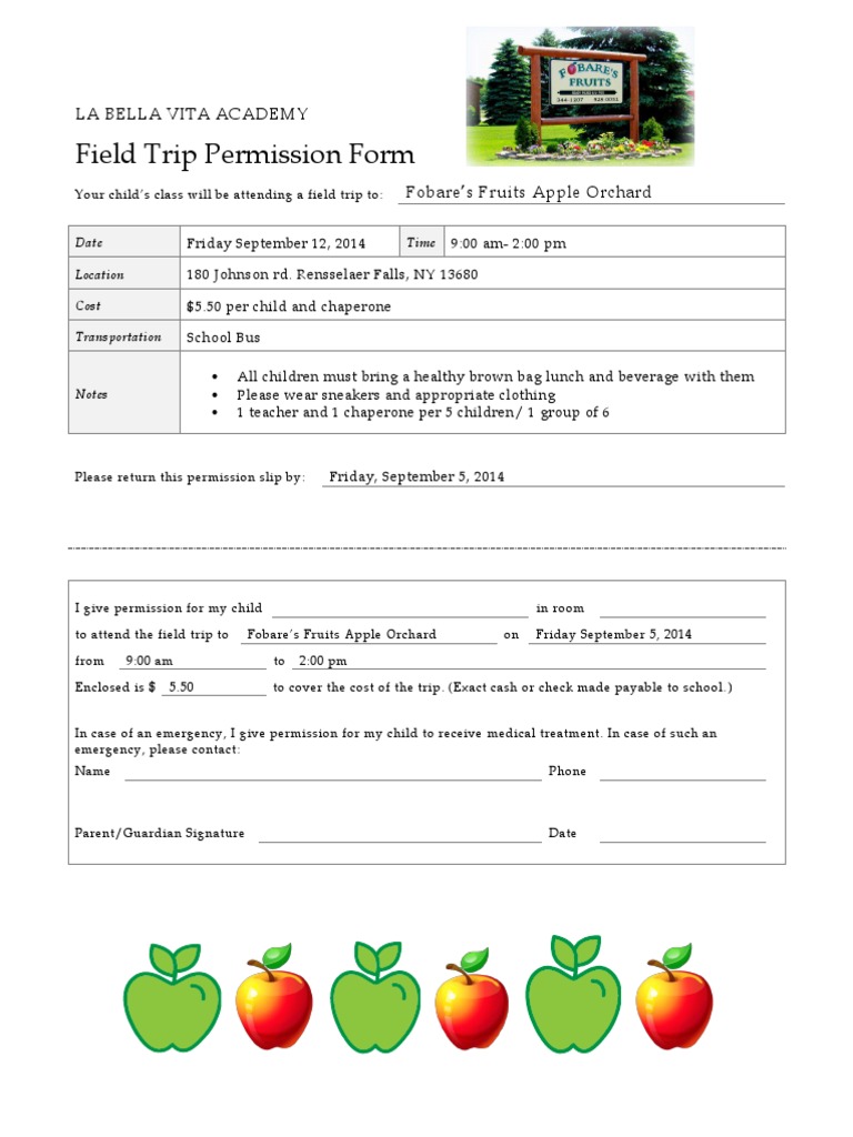 Fobare's Orchard Field Trip Permission Slip | PDF | Cooking, Food & Wine