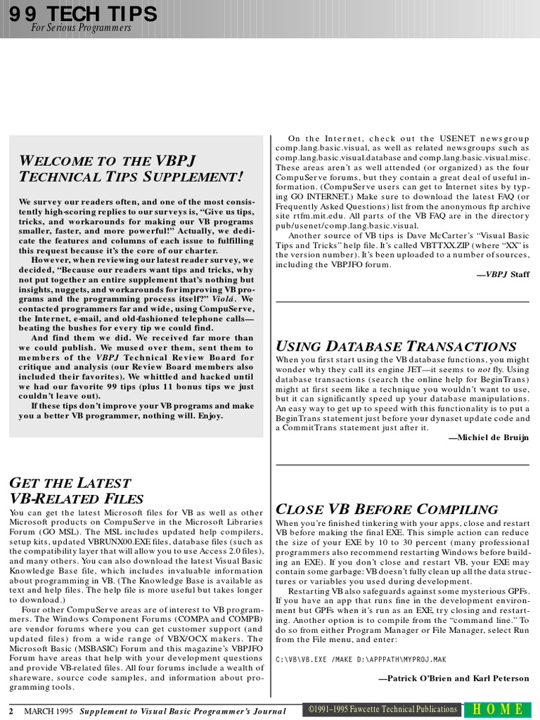 101 Tech Tips For VB Developers 001 | PDF | Subroutine | Computer File