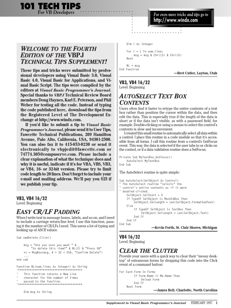 101 Tech Tips For VB Developers 004 | PDF | Visual Basic For Applications | String (Computer ...
