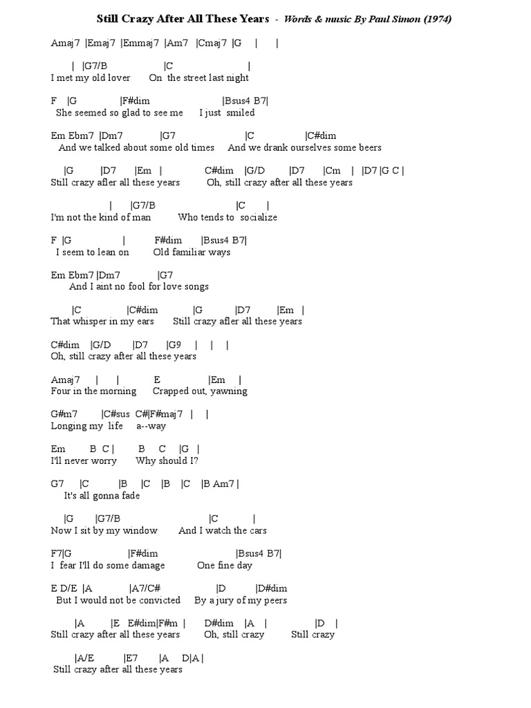 STILL CRAZY AFTER ALL THESE YEARS - Paul Simon - Chords | PDF