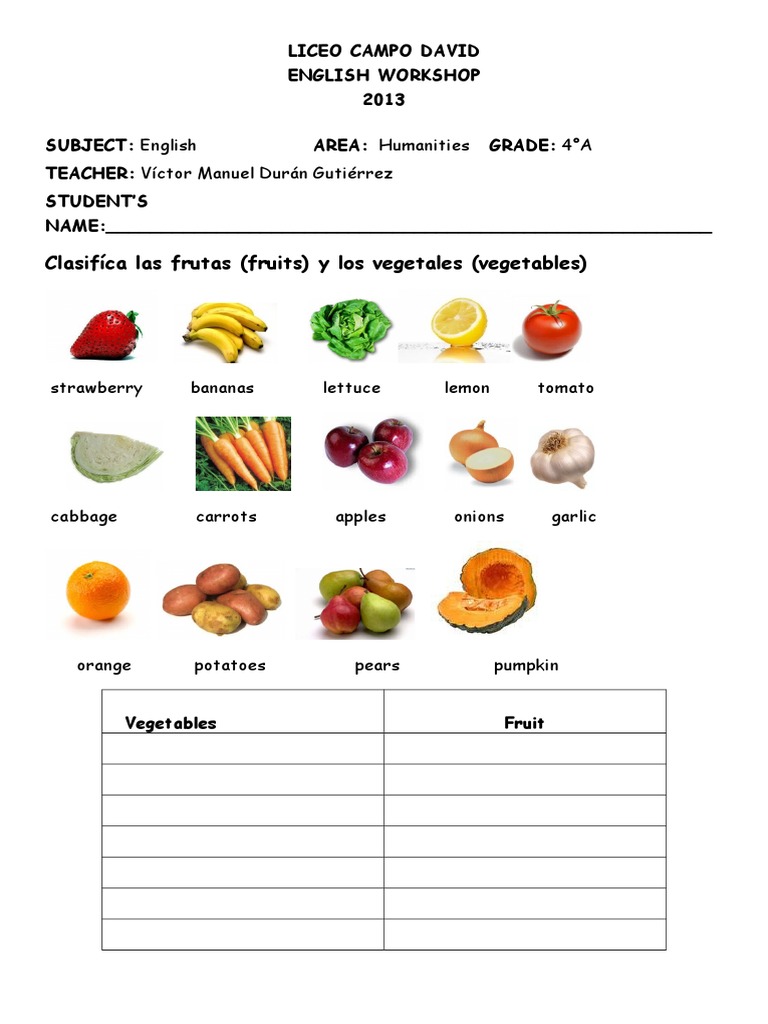 Fruits and Vegetables in English | PDF