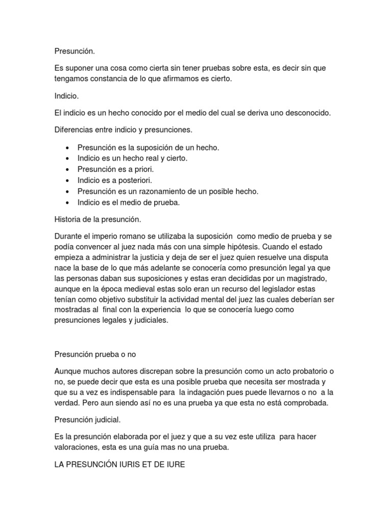 Diferencias y Tipos de Presunciones | PDF | Derecho