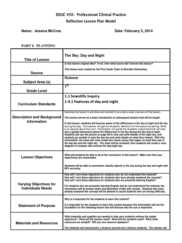 Day and Night Sky Lesson Plan | PDF | Lesson Plan | Reading Comprehension