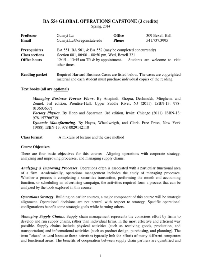 BA 554 Spring 2014 Syllabus - Last Updated 04-03-2014 | PDF | Supply ...