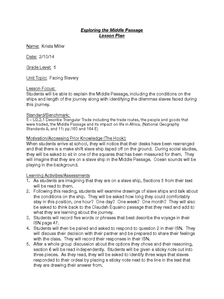 Social Studies Middle Passage Lesson | PDF