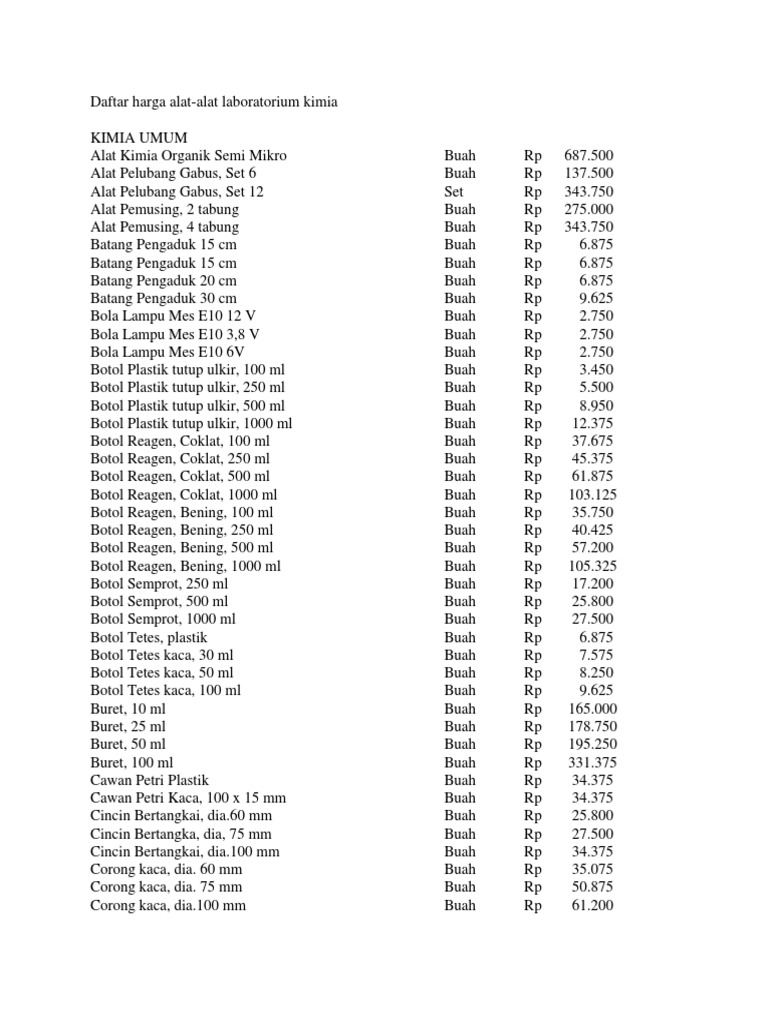 Daftar Harga Alat Laboratorium | PDF