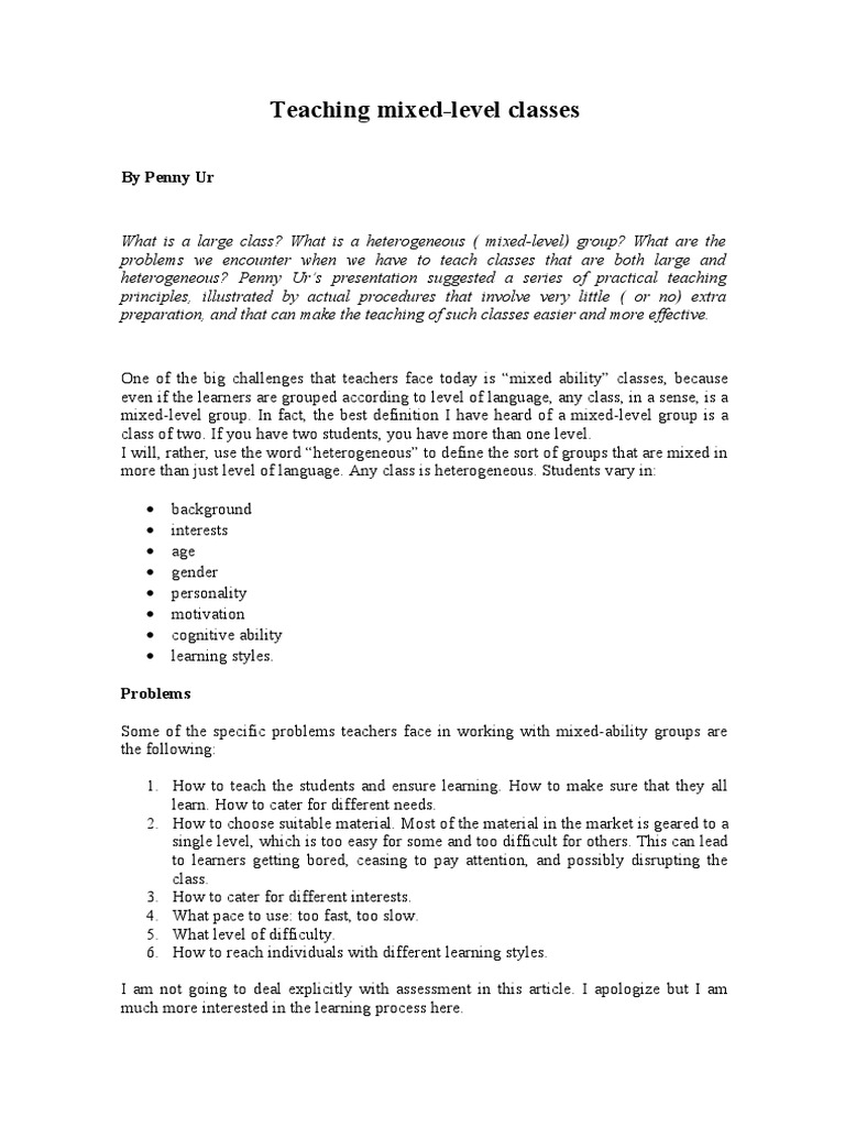 Penny Ur-Teaching Mixed-Ability Classes | PDF