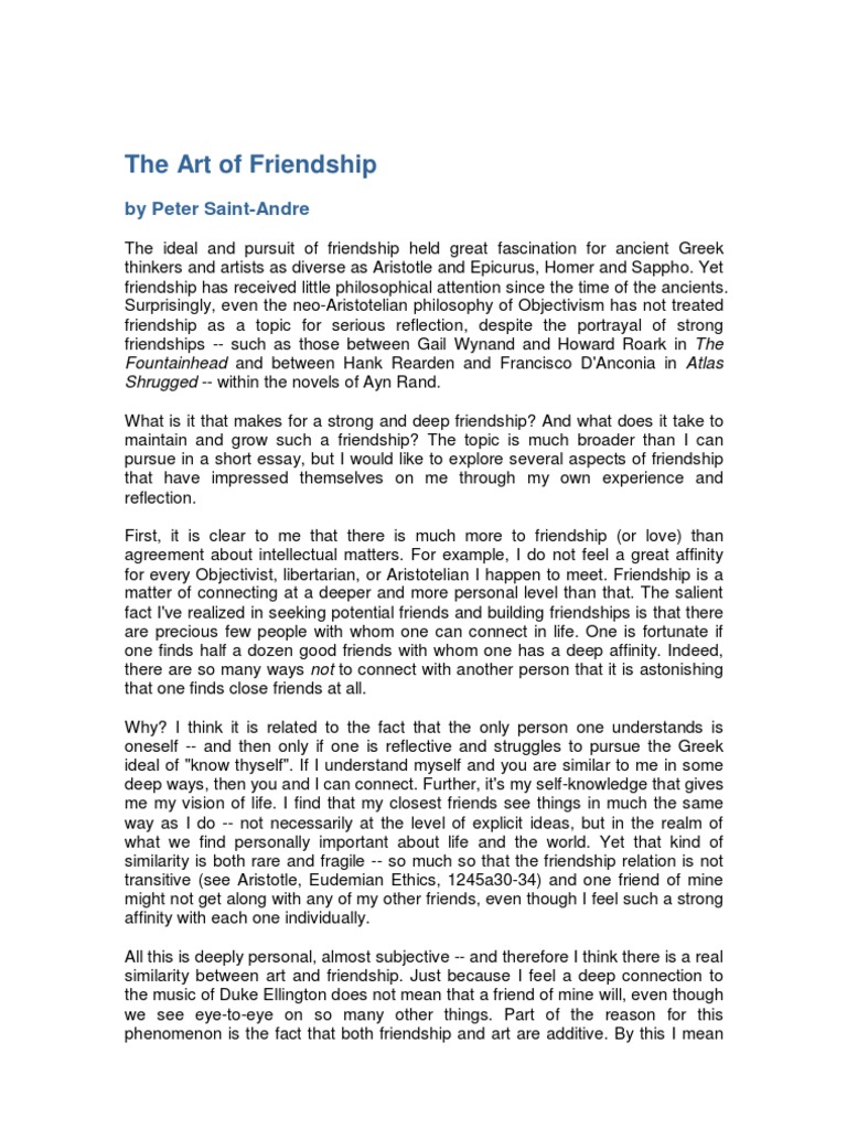 Exploring the Essence of Friendship | PDF | Objectivism (Ayn Rand ...