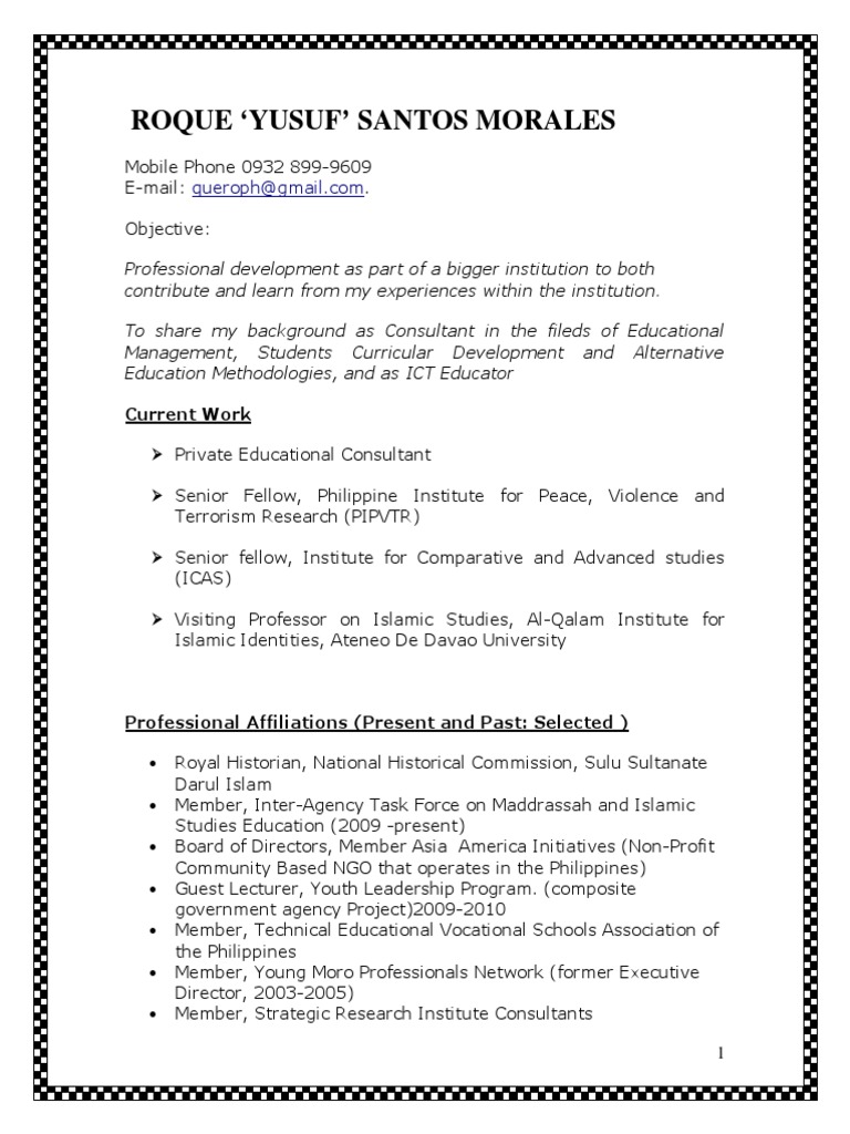 Professional Resume Roque Morales 2014 | PDF | Philippines | Vocational Education