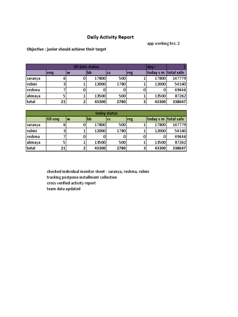 Daily Activity Report Summary | PDF | Human Resource Management ...