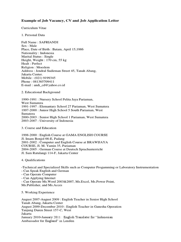 Job Vacancy Example for English Teacher | PDF | Jakarta | Labour