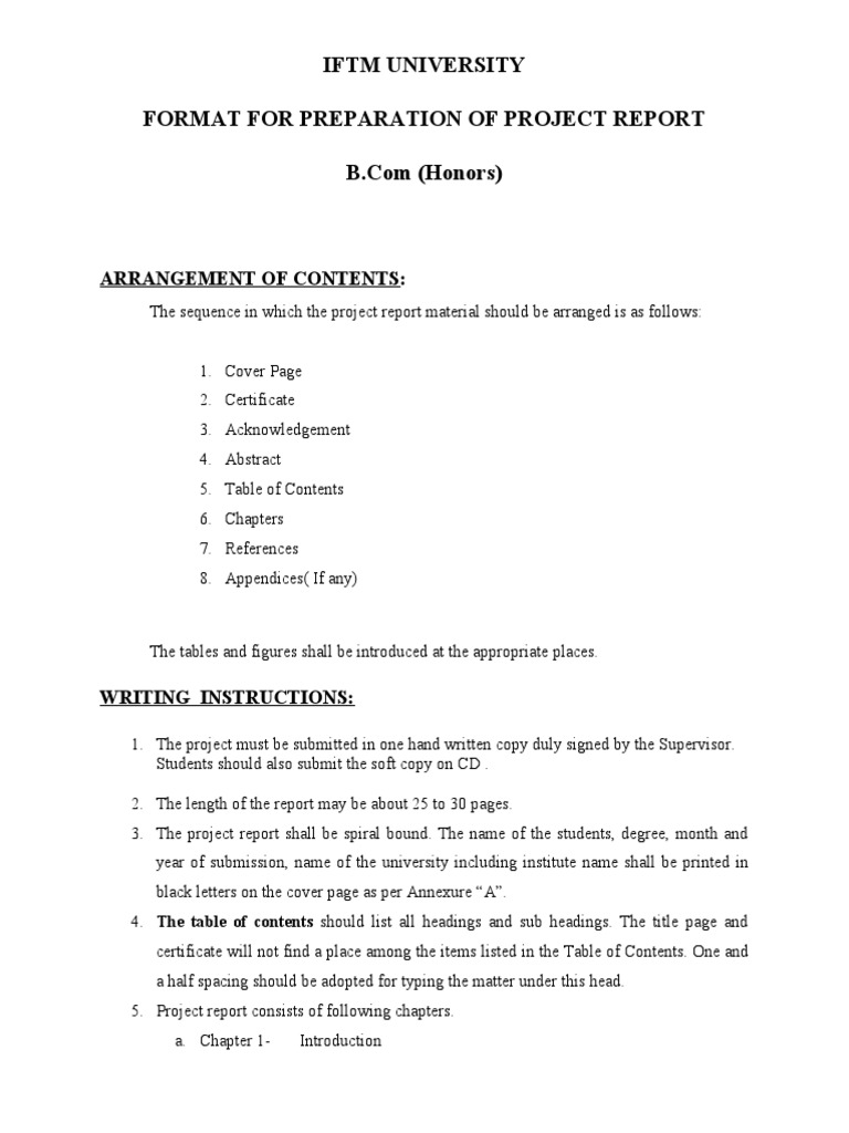 Iftm University Format For Preparation of Project Report | PDF ...